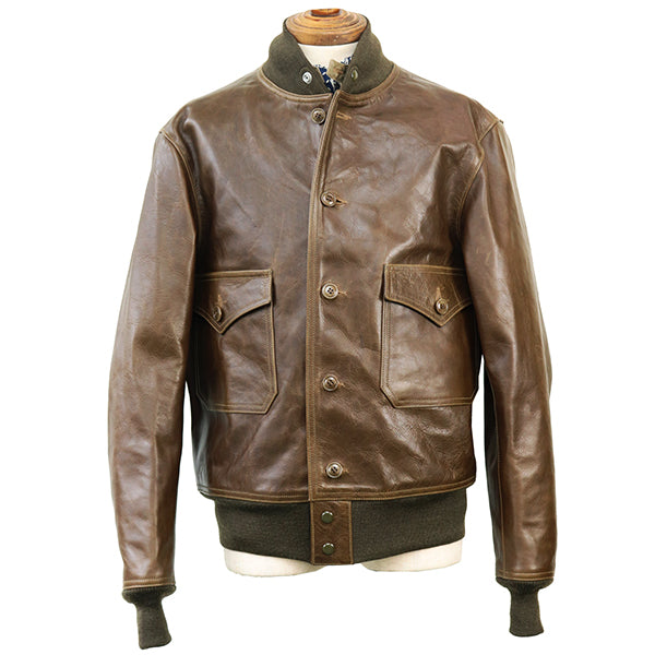 37J1 1927 FIRST MODEL EARLY AVIATION TOGS / HORSE HIDE / OLIVE — SPEEDWAY